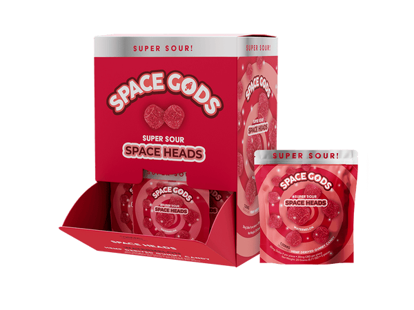 Space Gods 2pk Super Sour Space Heads 120mg D9+CBD - 30pk Display - Wa
