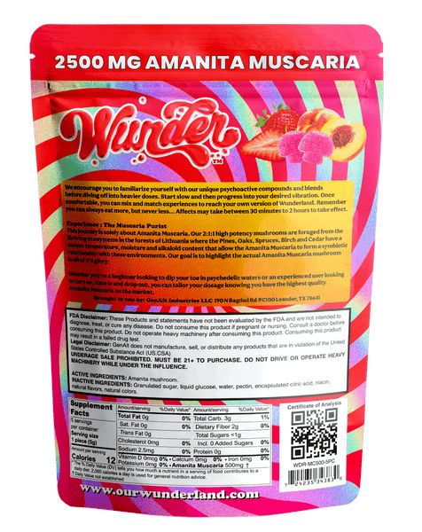 Wunder 2500MG Amanita Muscaria Mushroom Gummies - Strawberry Nectarine